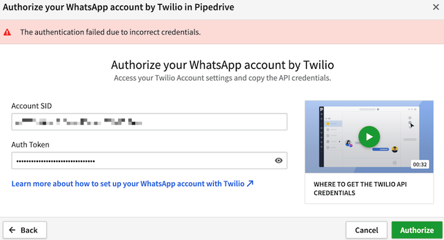 Troubleshooting: WhatsApp by Twilio integration - Knowledge Base | Pipedrive